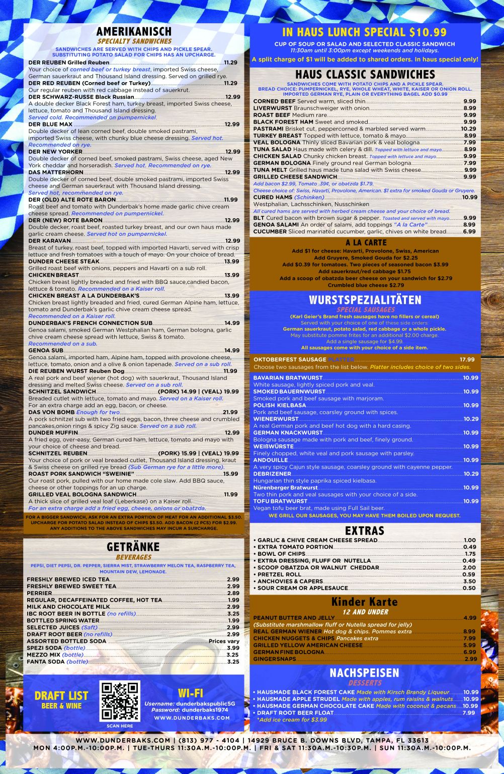 Menu – Mr Dunderbak’s